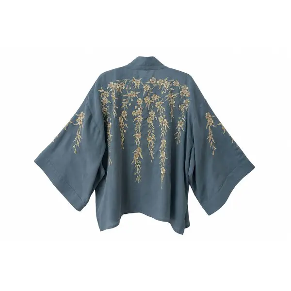 ARTEMIS MUSE Japanese Blossoms Metallic Champagne & Embroidery Kimono