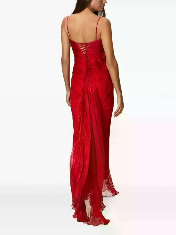 NORINA ST Cat Lace-up Crinkled-chiffon Maxi Dress