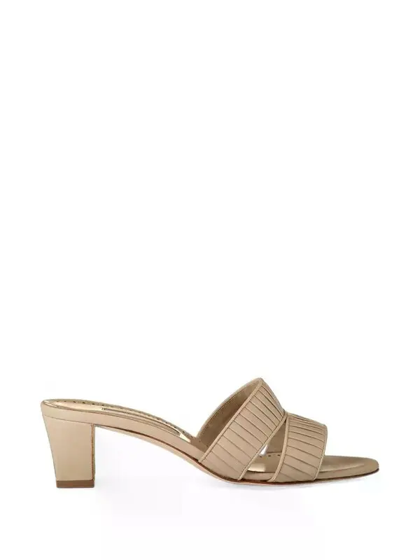 Manolo Blahnik Lusinamu Pleated Leather Sandals - Neutrals