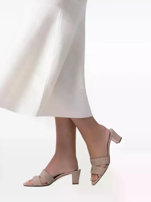Manolo Blahnik Pleated Leather Sandals - Neutrals