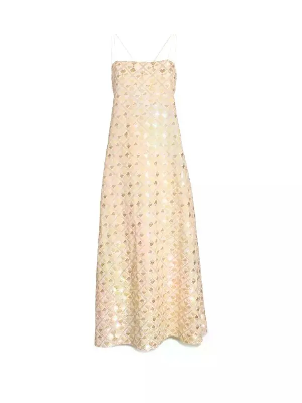 Greek Archaic Kori Geometric Embroidered Maxi Dress - Neutrals
