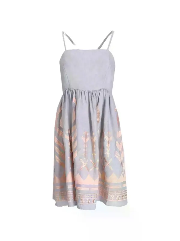 Greek Archaic Kori Embroidered Cross-strap Dress - Grey