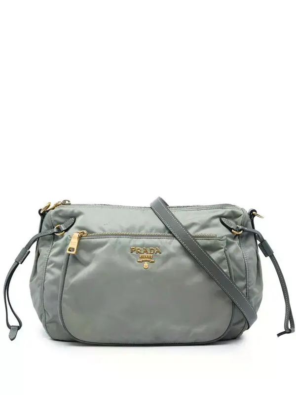 Prada Saffiano Trimmed Tessuto Zip Top Cross Body Bag