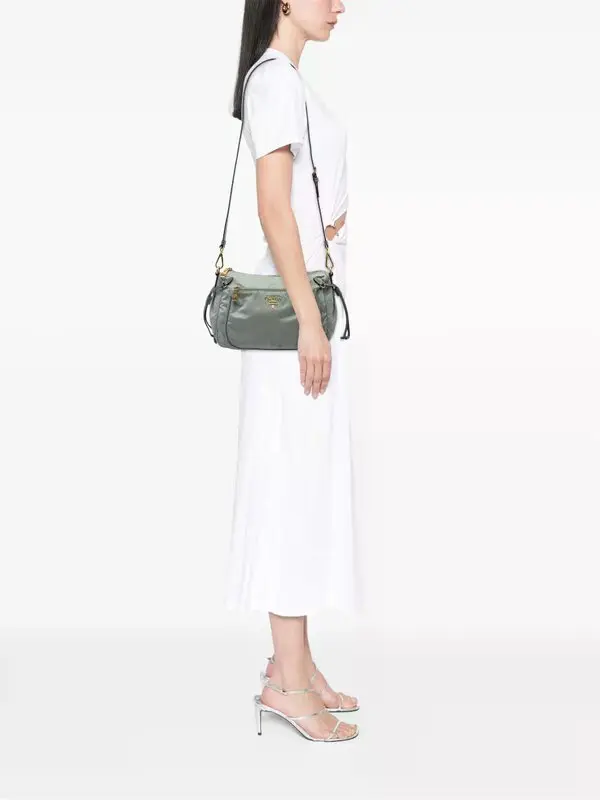 Prada Saffiano Trimmed Tessuto Zip Top Cross Body Bag