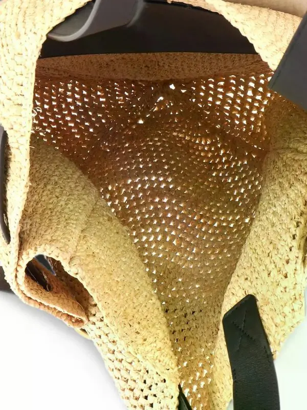 Loewe Punch Hole Raffia With Leather Medium Tote Bag