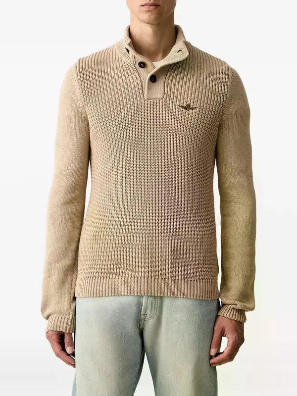 AERONAUTICA MILITARE Ribbed Button-neck Cotton Pullover