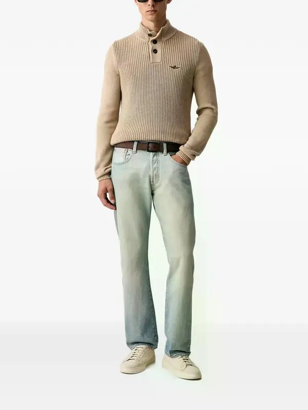 AERONAUTICA MILITARE Ribbed Button-neck Cotton Pullover