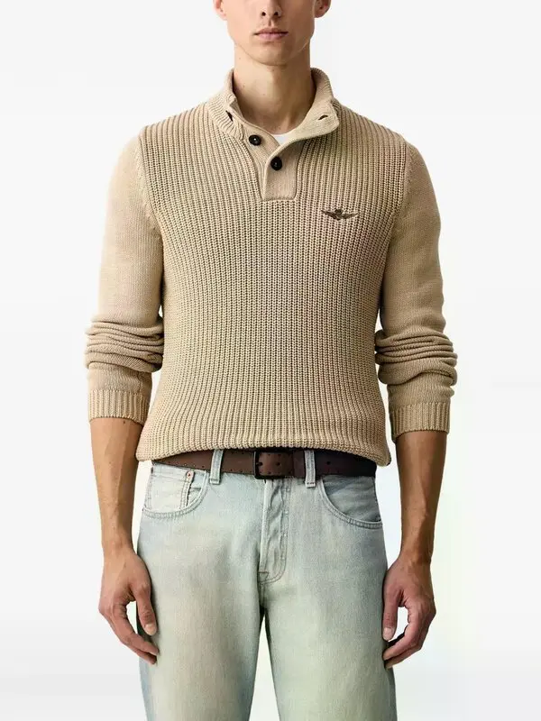 AERONAUTICA MILITARE Ribbed Button-neck Cotton Pullover