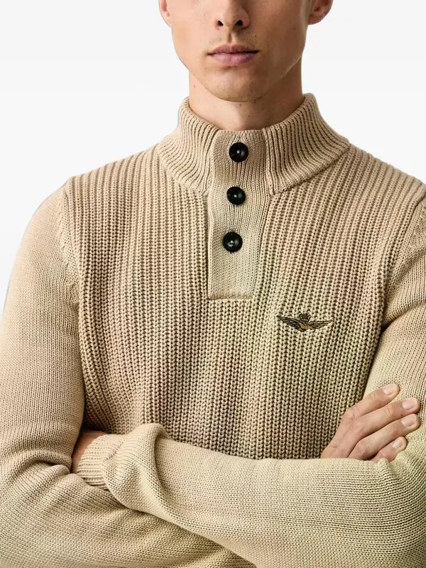 AERONAUTICA MILITARE Ribbed Button-neck Cotton Pullover