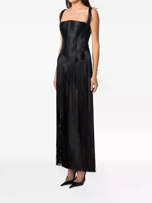 NORINA ST Fringe-trimmed Corset Maxi Dress