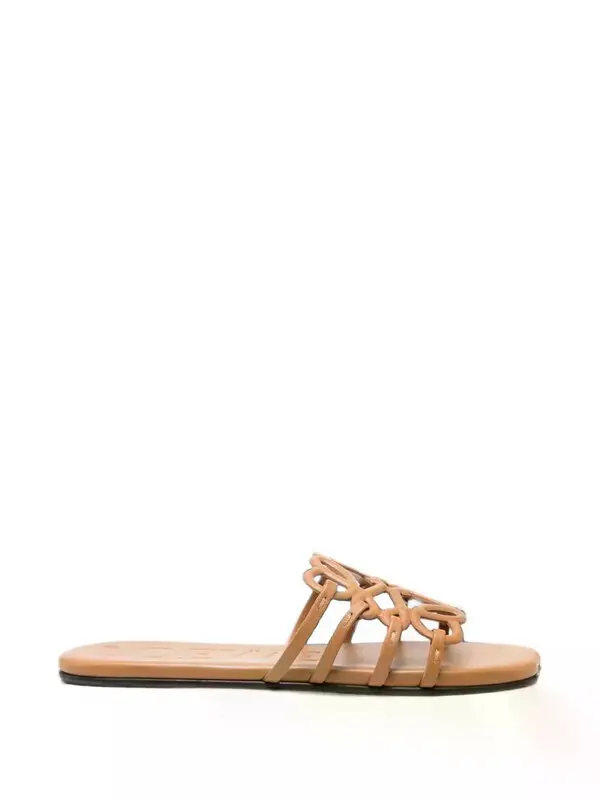 Loewe Petal Anagram Slide In Calfskin Sandals - Brown