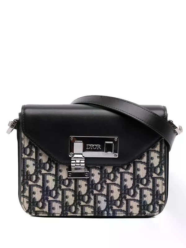 Dior 2021 Oblique Canvas And Smooth Calfskin Messenger Bag Crossbody Bag - Black
