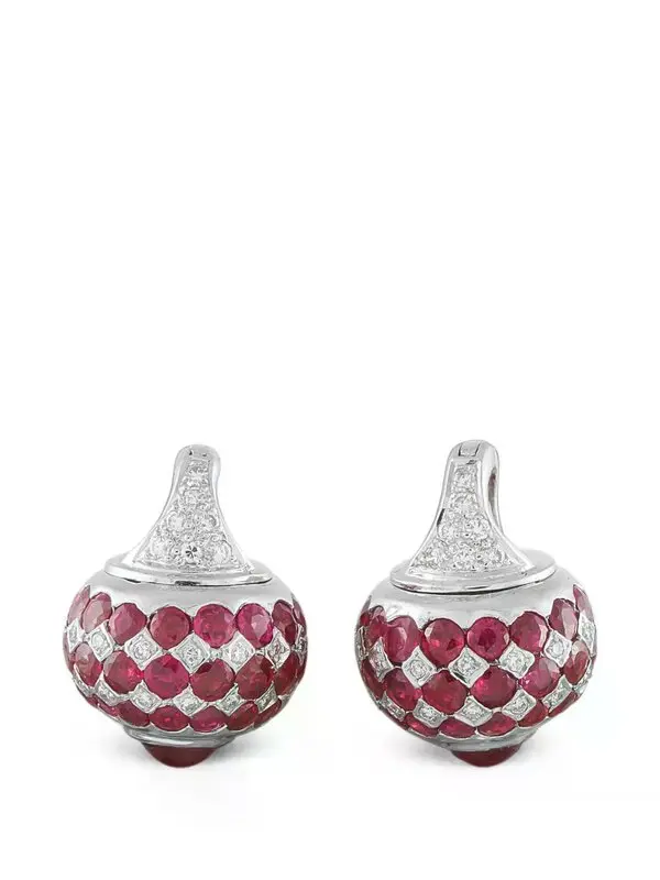 LB EXCLUSIVE Ruby And Diamond Drop Earrings - Silver