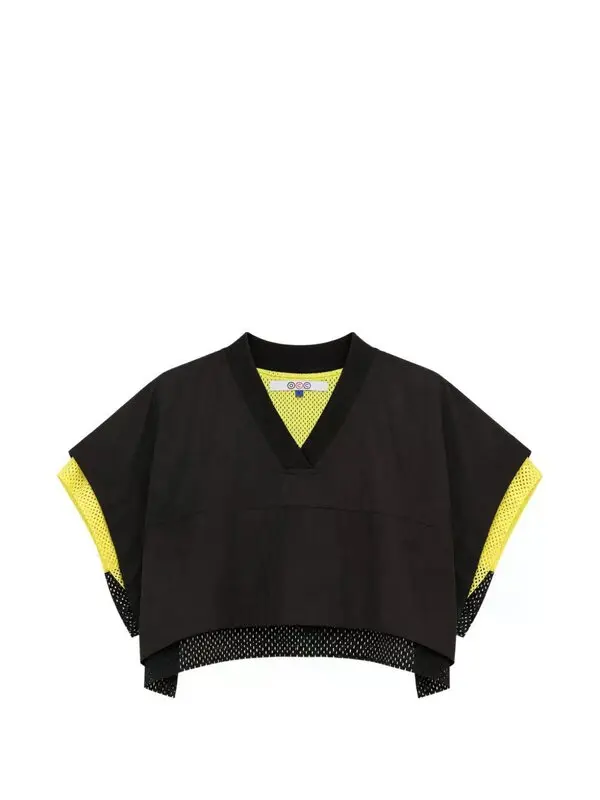ORDINARY COUTURE CODE Mesh-layered V-neck T-shirt - Black