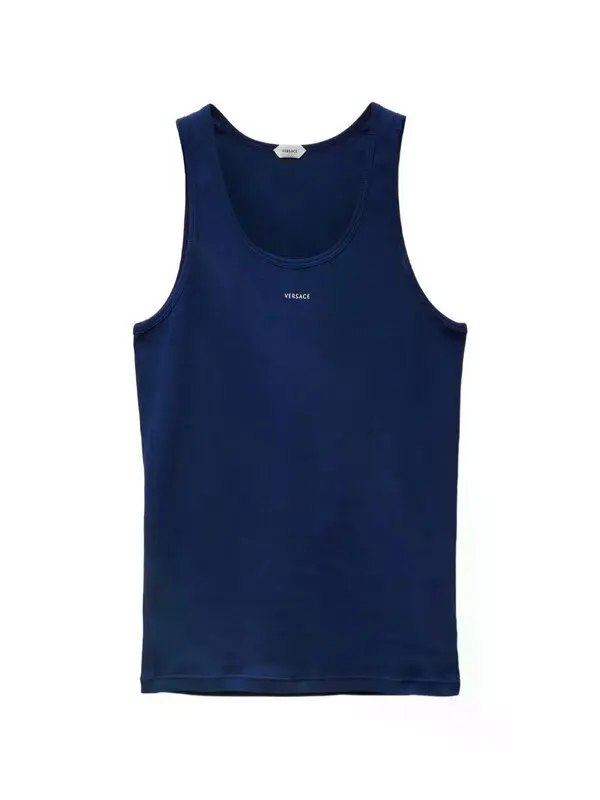 Versace Embroidered Logo Ribbed Cotton Jersey Tank Top
