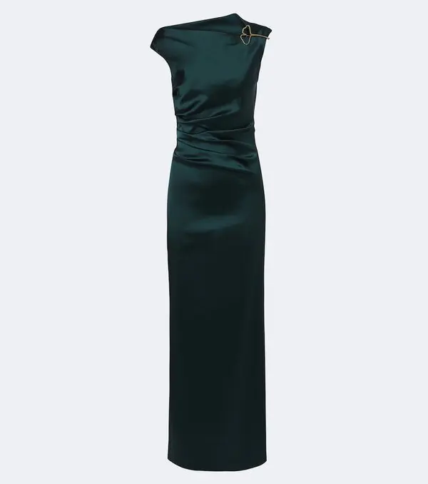 Max Mara Elegante Ruched Embellished Satin Cocktail Dress