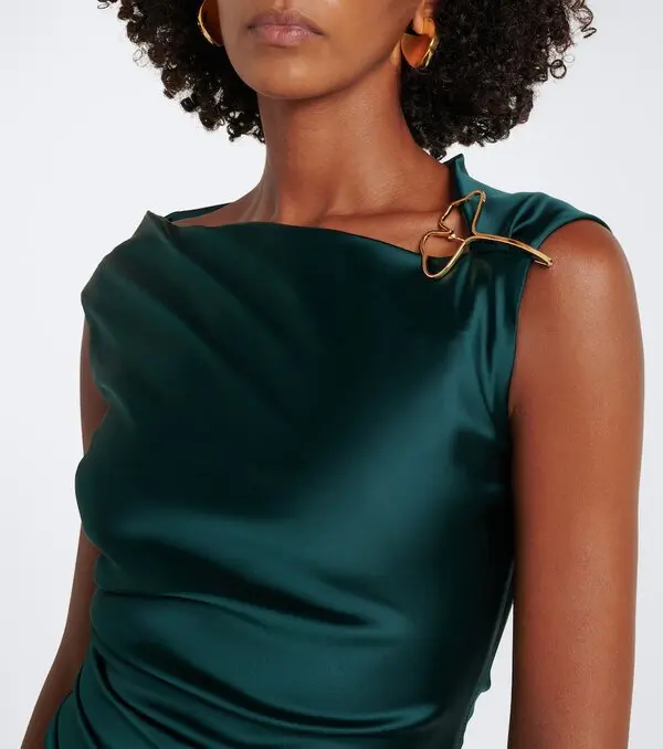 Max Mara Elegante Ruched Embellished Satin Cocktail Dress