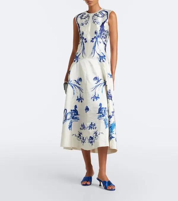 Erdem Floral Twill Midi Dress