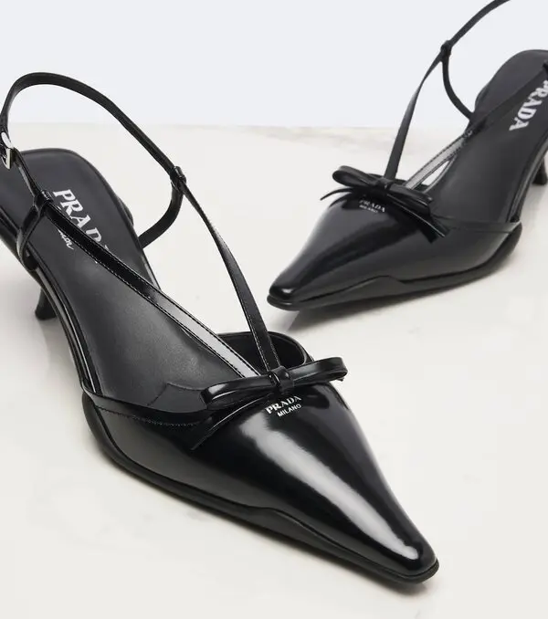 Prada Bow-detail Leather Slingback Pumps