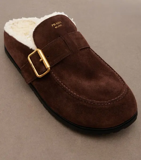 Prada Shearling-lined Suede Mules