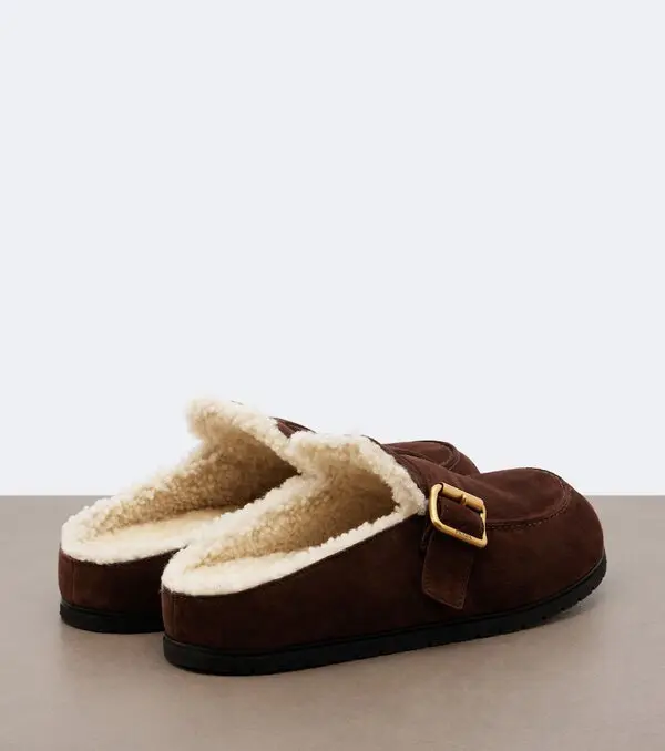 Prada Shearling-lined Suede Mules