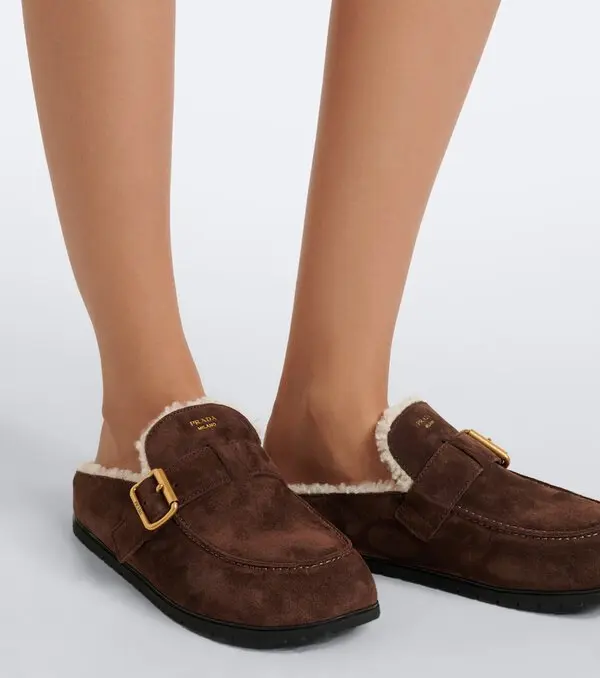 Prada Shearling-lined Suede Mules