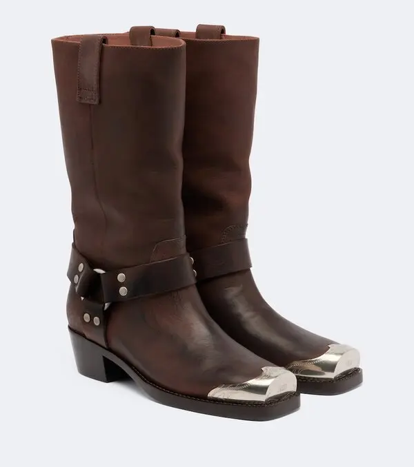 Paris Texas Roxy Embellished Leather Biker Boots - Brown
