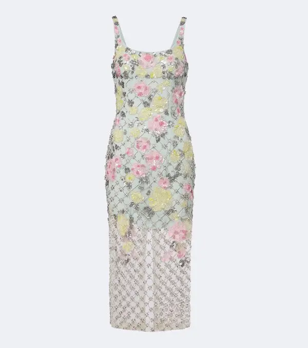 LA FUORI Celeste Jardin Embellished Midi Dress