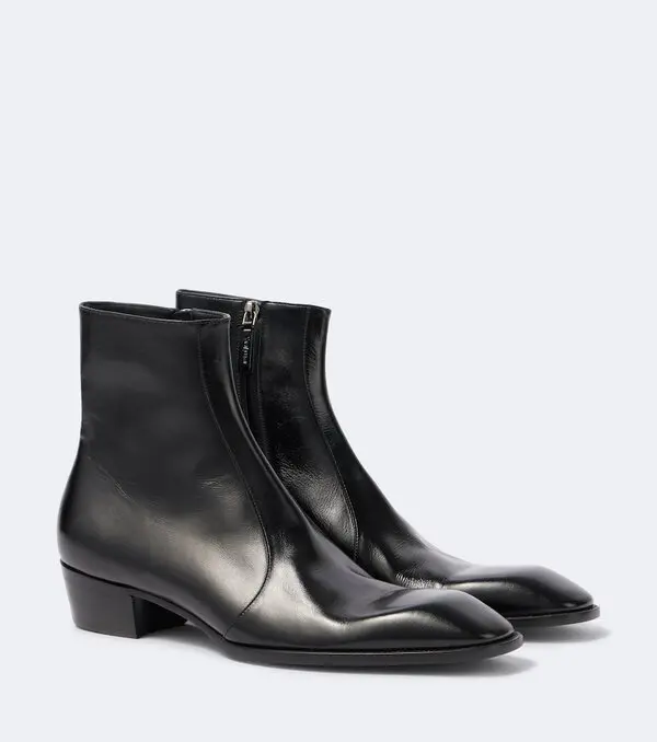 Saint Laurent Aurelien Leather Ankle Boots - Black