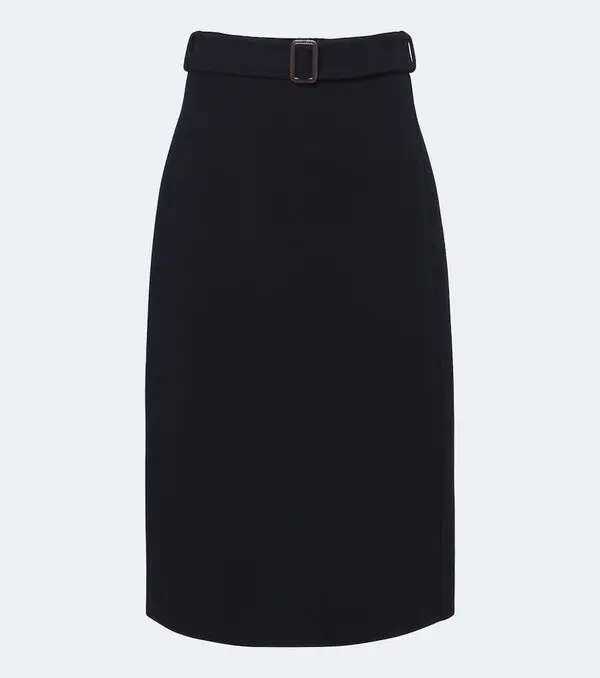 Max Mara Belted Virgin Wool Midi Skirt - Blue