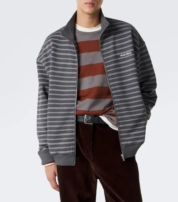 Miu Miu Striped Oversized Cotton Fleece Sweatshirt