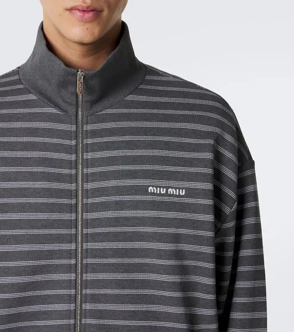 Miu Miu Striped Oversized Cotton Fleece Sweatshirt