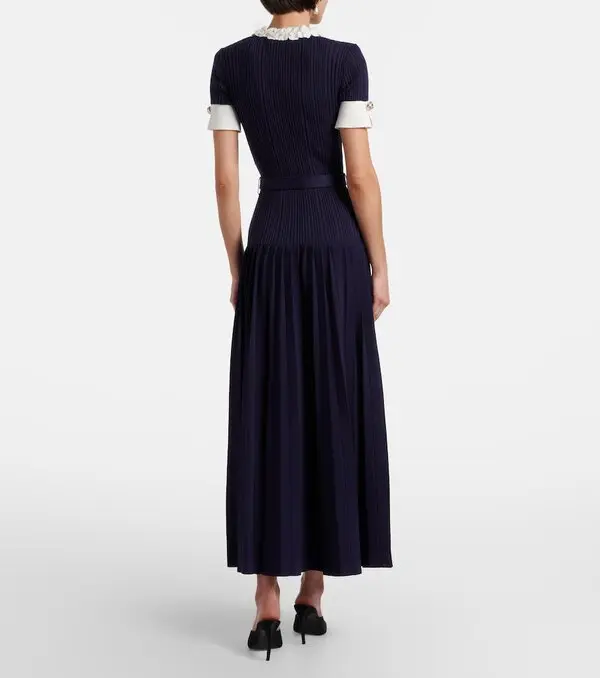 SELF-PORTRAIT Belted Ribbed-knit Midi Dress