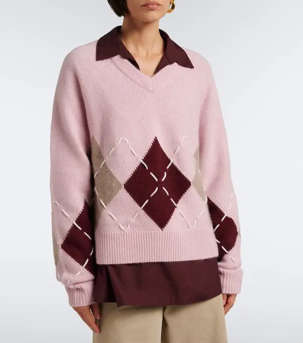 Arch4 Sloane Argyle Cashmere Sweater - Pink