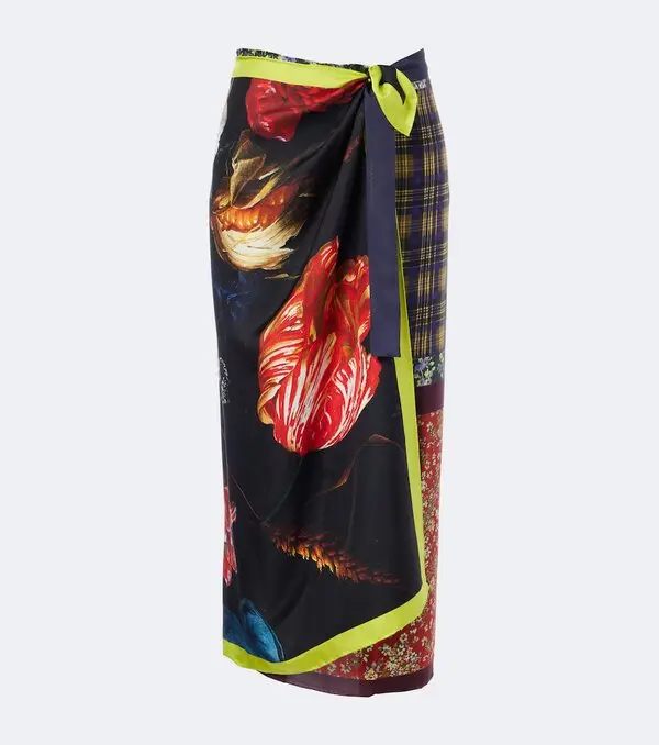 Dries Van Noten Printed Silk Wrap Skirt - Multicoloured