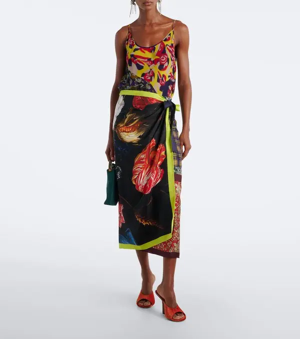 Dries Van Noten Printed Silk Wrap Skirt - Multicoloured
