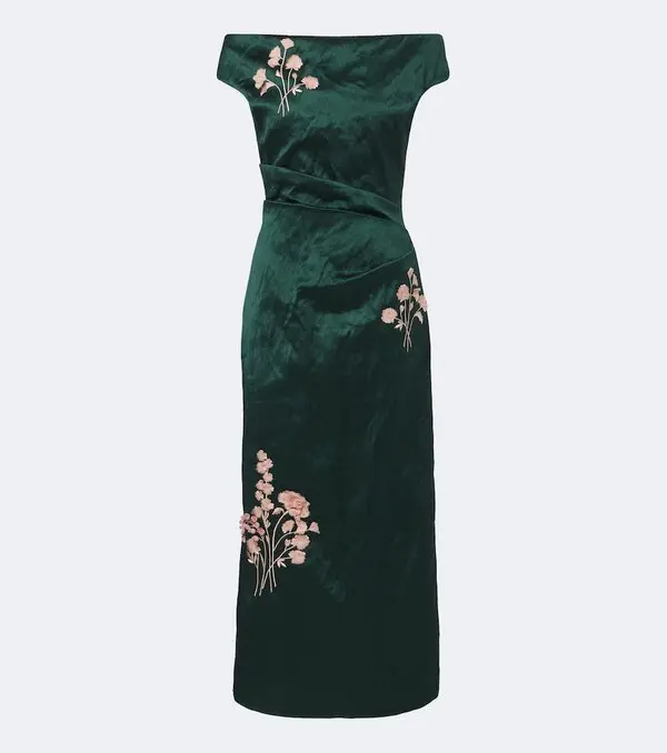 Erdem Embellished Floral Applique Satin Cocktail Dress