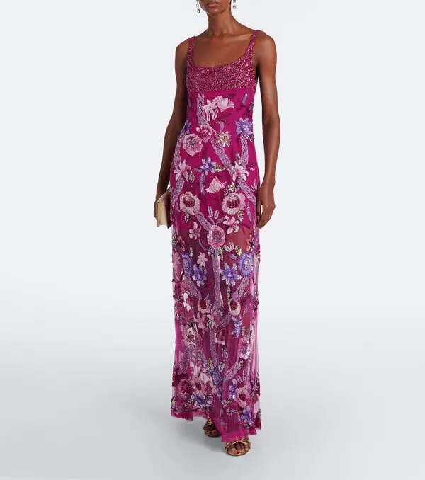 LA FUORI Mystical Garden Embellished Floral Gown