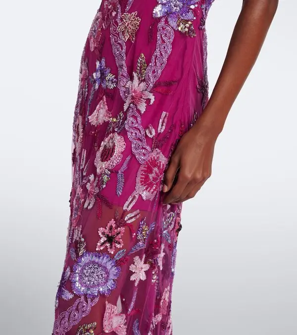 LA FUORI Mystical Garden Embellished Floral Gown