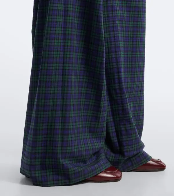 Dries Van Noten Plaid Cotton Flannel Wide-leg Trousers