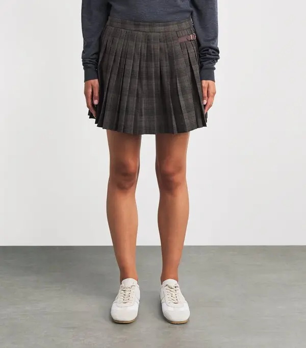 Sandro Checked Pleated Mini Skirt