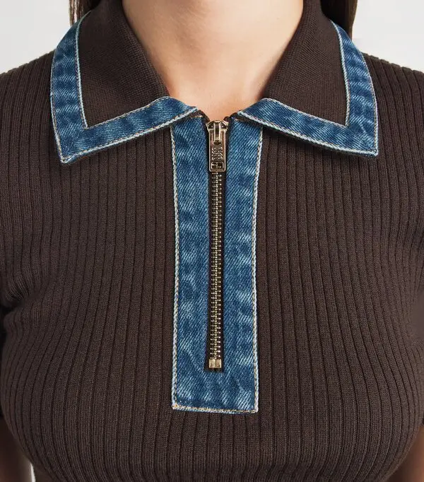Sandro Knitted Denim-collar Polo Shirt