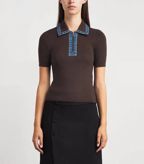 Sandro Knitted Denim-collar Polo Shirt