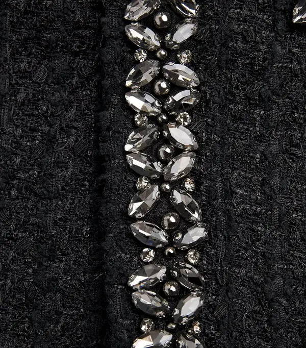 SELF-PORTRAIT Satin Bouclé Crystal-embellished Midi Dress