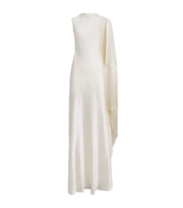SELF-PORTRAIT Satin Fringe Maxi Dress - Ivory