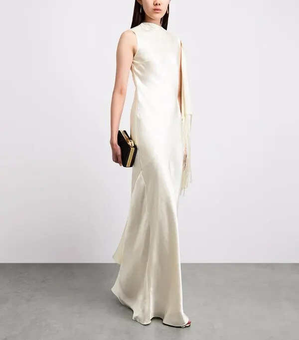 SELF-PORTRAIT Satin Fringe Maxi Dress