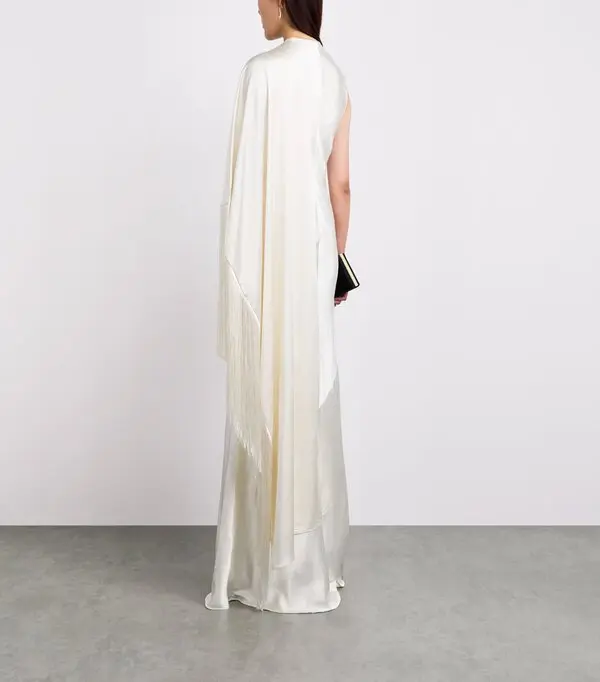 SELF-PORTRAIT Satin Fringe Maxi Dress