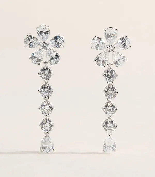 SELF-PORTRAIT Crystal-embellished Floral Drop Earrings