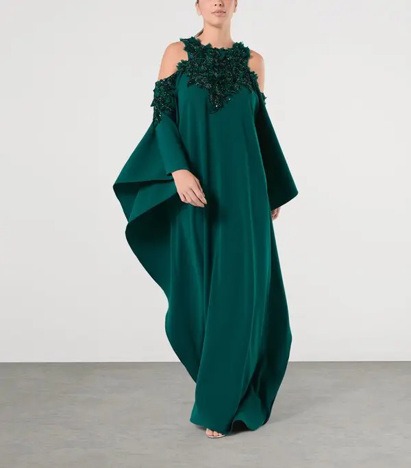 Marina Rinaldi Tony Ward Embellished Cold-shoulder Maxi Dress - Clear