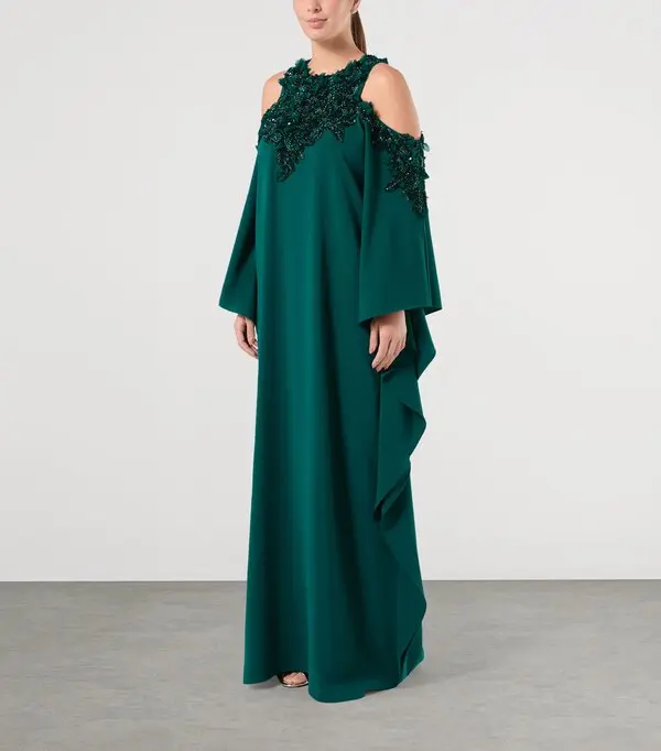 Marina Rinaldi Tony Ward Embellished Cold-shoulder Maxi Dress - Clear